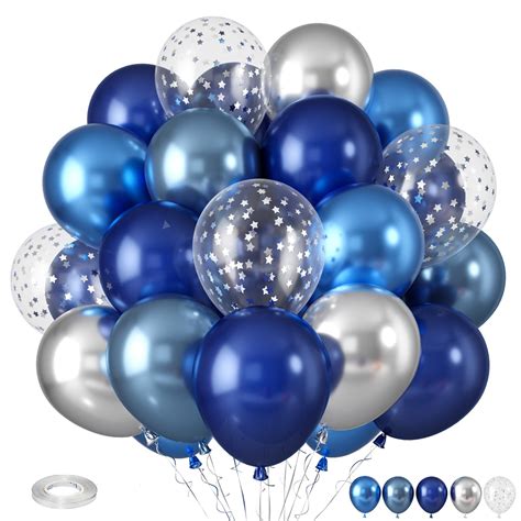 Blue Silver Balloons Pearl Navy Blue Balloons Metallic Light Blue And