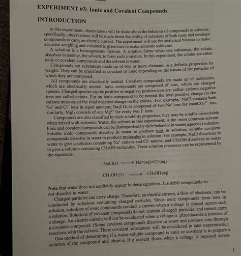 Solved Experiment 3 Ionic And Covalent Compounds