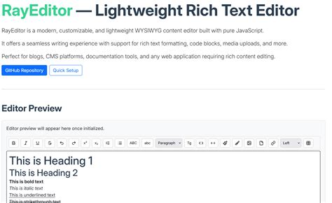 Rayeditor Lightweight Javascript Wysiwyg Rich Text Editor Open Source