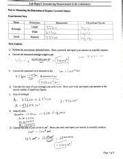 Measurement Lab Pdf Lab Report Introducing Measurements In The Laboratory Part A Measuring