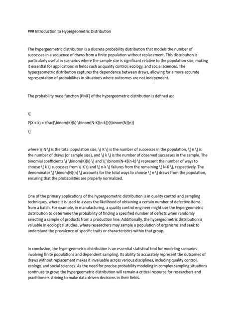 Introduction To Hypergeometric Distribution Pdf Probability
