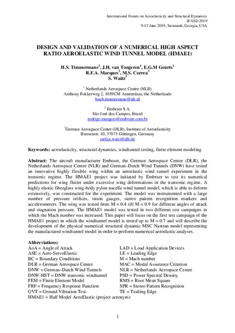 Pdf Design And Validation Of A Numerical High Aspect Ratio Aeroelastic Wind Tunnel Model Hmae1