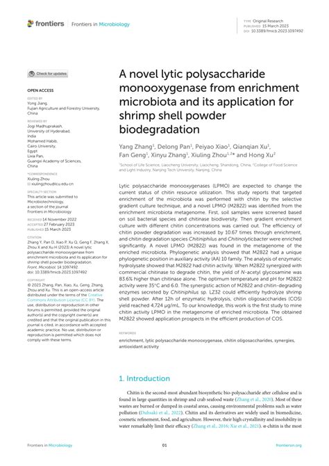 Pdf A Novel Lytic Polysaccharide Monooxygenase From Enrichment Microbiota And Its Application