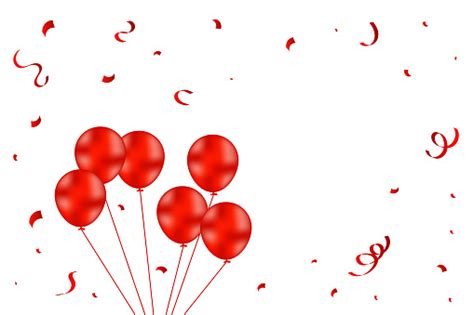 빨간 색종이 조각 리본 그리고 복사 공간이 있는 풍선 배경 벡터 일러스트 레이 션 축하 배너입니다 축하합니다 벽지 생일 축하해요 3차원 형태에 대한 스톡 벡터 아트 및 기타