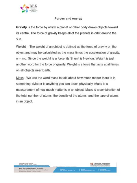 science notes chapter 3 1 grade 6 pdf weight force