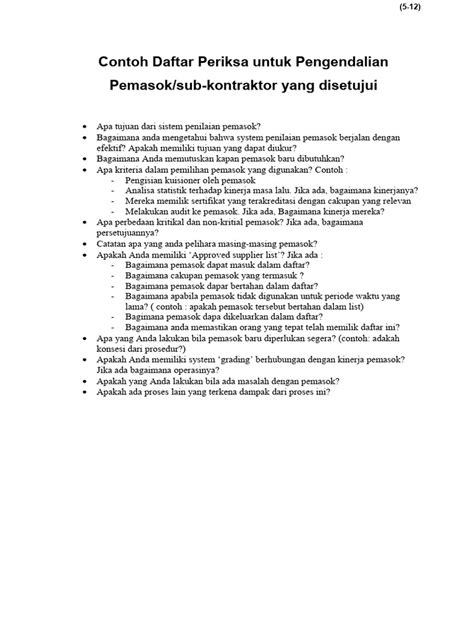 Contoh Daftar Checklist Audit Kontraktor Pdf