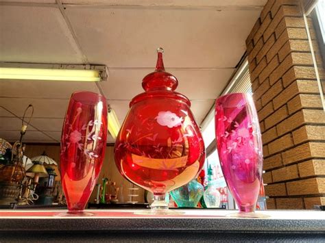 Mcm Mikasa Ruby Red To Clear Pedestal Candy Dish With Etched Etsy