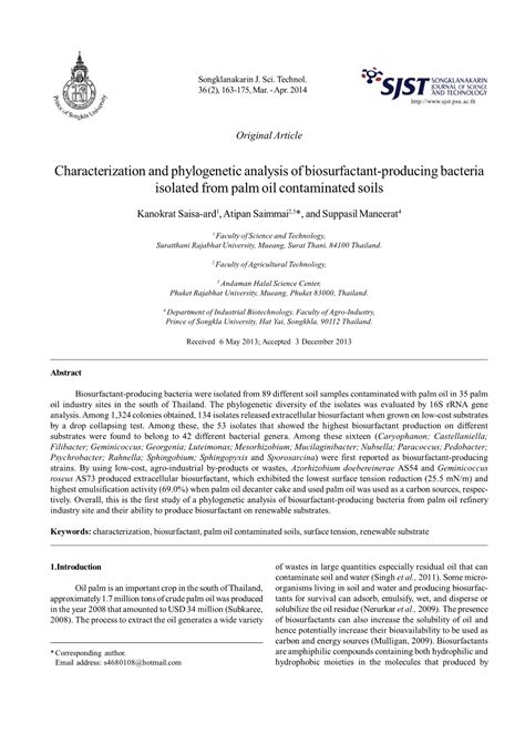 Characterization And Phylogenetic Analysis Of Biosurfactant Producing