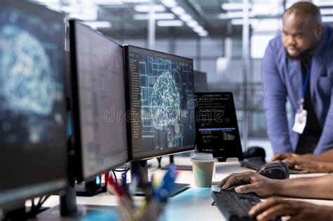 System Administrator In Data Center Developing Artificial Intelligence Stock Image Image Of