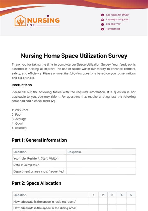 Free Nursing Home Space Utilization Survey Template To Edit Online