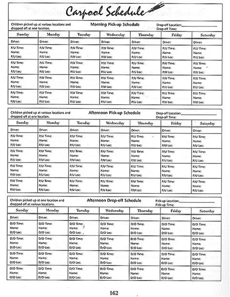 Carpool Schedule Template