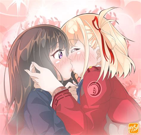 Short Hair Blonde Long Hair Lesbians Anime Anime Girls Lycoris