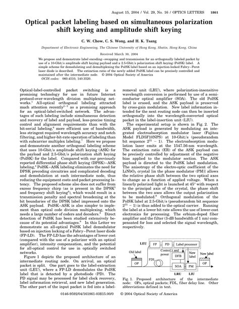 Pdf Optical Packet Labeling Based On Simultaneous Polarization Shift Keying And Amplitude