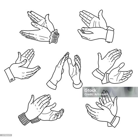 손의 박수 박수 흰색 배경에서 격리된 윤곽선 스타일로 벡터 그림을 설정합니다 비즈니스 개념 디자인 요소입니다 감탄에 대한 스톡 벡터 아트 및 기타 이미지 Istock