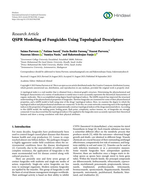 pdf qspr modeling of fungicides using topological descriptors