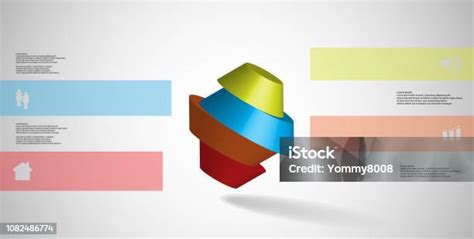 3d 그림 Infographic 템플릿입니다 둥근 8 각형 4 색 부품 분할 된다 개체는 비스듬히 회색 흰색 바탕에 배열 간단한 표지판 색상 막대는 측면에 있습니다 0명에