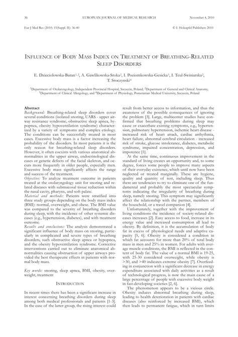 Pdf Influence Of Body Mass Index On Treatment Of Breathing Related
