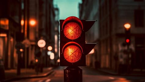 Premium Ai Image City Traffic Stops At Illuminated Stoplight Pedestrians Cross Safely