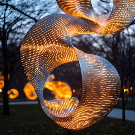 Abstract Light Trails And Illuminated Sculptures In A Park Setting At Dusk Creating A Dreamlike