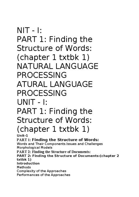 Nlp Notes Nlp Summary NIT I PART Finding The Structure Of Words Chapter Txtbk