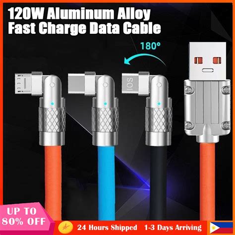W Aluminum Alloy Fast Charge Data Cable A Type C Plug Data Cord Rotated TPE Durable