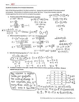 Quadratic Functions Error Analysis Practice Worksheet By Rise Over Run