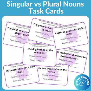 Singular Vs Plural Nouns Task Cards By Speechie Down Under TPT