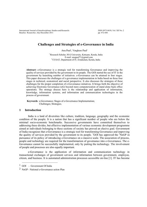 Pdf Challenges And Strategies Of E Governance In India