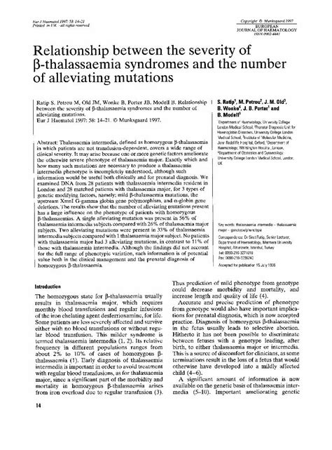 Pdf Relationship Between The Severity Of β Thalassaemia Syndromes And