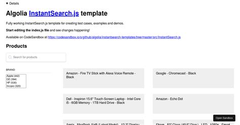 Instantsearchjs Template Codesandbox