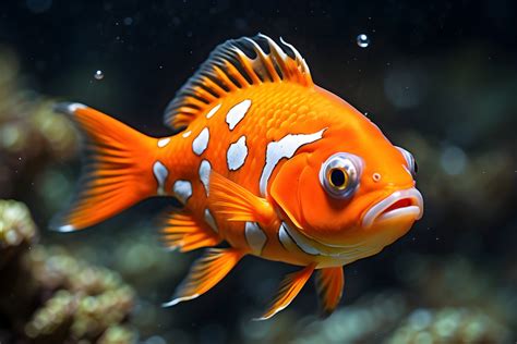 An Orange Fish With White Stripes Swimming In An Aquarium Photo 