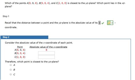 Solved Which Of The Points A 8 0 6 B 9 8 4 And C 2 Chegg Com