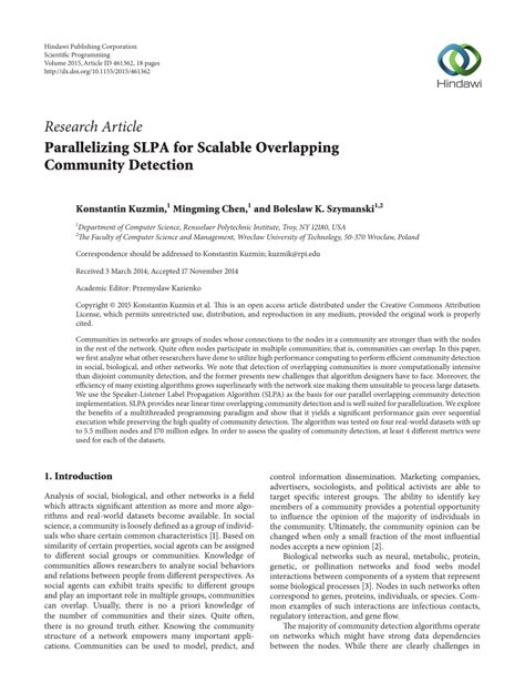 PDF Parallelizing SLPA For Scalable Overlapping Community Detection