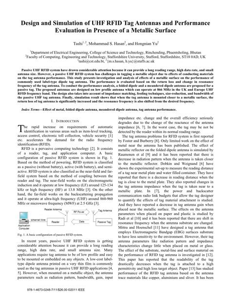 Pdf Design And Simulation Of Uhf Rfid Tag Antennas And Performance Evaluation In Presence Of A