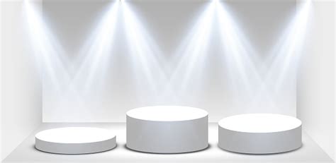 흰색 배경에 스포트라이트에 의해 조명 라운드 연단 받침대 또는 플랫폼 설계를 위한 플랫폼 현실적인 3d 빈 연단 경치 좋은 조명이 있는 무대 0명에 대한 스톡 벡터 아트 및