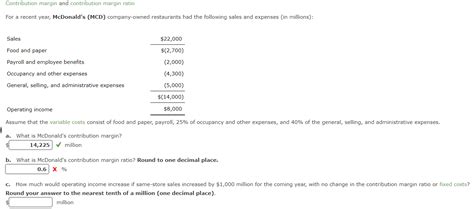 Solved Contribution Margin And Contribution Margin Ratiofor