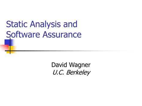 Static Analysis And Software Assurance