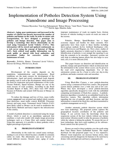 Implementation Of Potholes Detection System Using Nanodrone And Image Processing Pdf