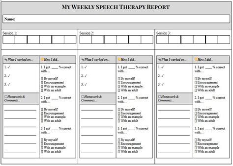 Weekly Speech Therapy Report Card Classful