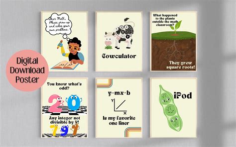 Set Of 6 Funny Math Classroom Posters Retro Math Posters High School
