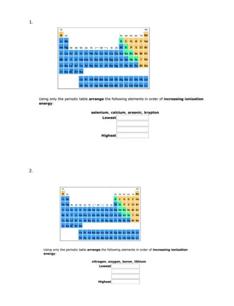 Solved Using Only The Periodic Table Arrange The Following