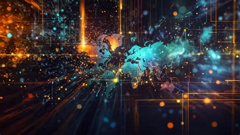 Digital Cyberspace With Particles And Digital Data Network Connections With Map Earth Abstract
