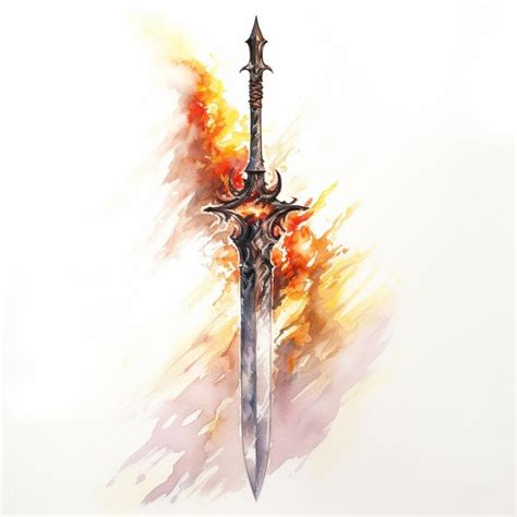 Premium Photo There Is A Drawing Of A Sword With A Flame On It Generative Ai