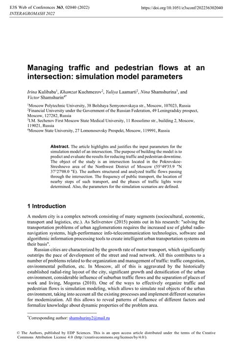 Pdf Managing Traffic And Pedestrian Flows At An Intersection Simulation Model Parameters