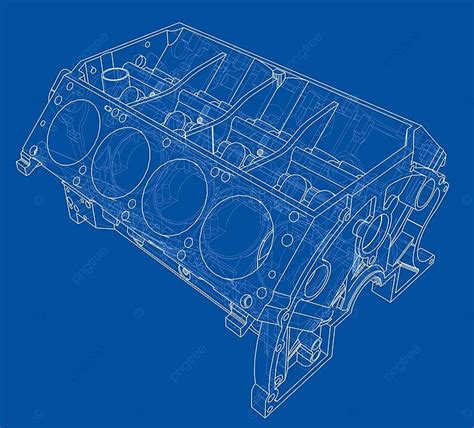 Engine Block Sketch Vector Rendering Of 3d Service Machinery
