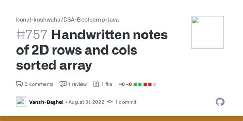 handwritten notes of 2d rows and cols sorted array by vansh baghel