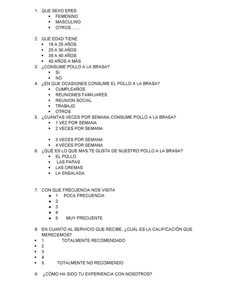 Preguntas De Cuestionario Norky S 1 QUE SEXO ERES FEMENINO MASCULINO OTROS 2 QUE