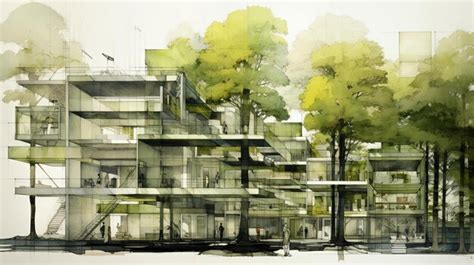 premium photo illustrations of green buildings and trees in the style