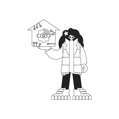 Girl Holds IoT Logo Line Vector Art Vector Art At Vecteezy