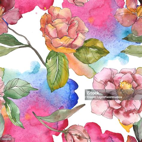 빨간 Camelia입니다 꽃 식물 꽃입니다 수채화 배경 그림 설정 합니다 원활한 배경 패턴입니다 그리기에 대한 스톡 벡터 아트 및 기타 이미지 Istock